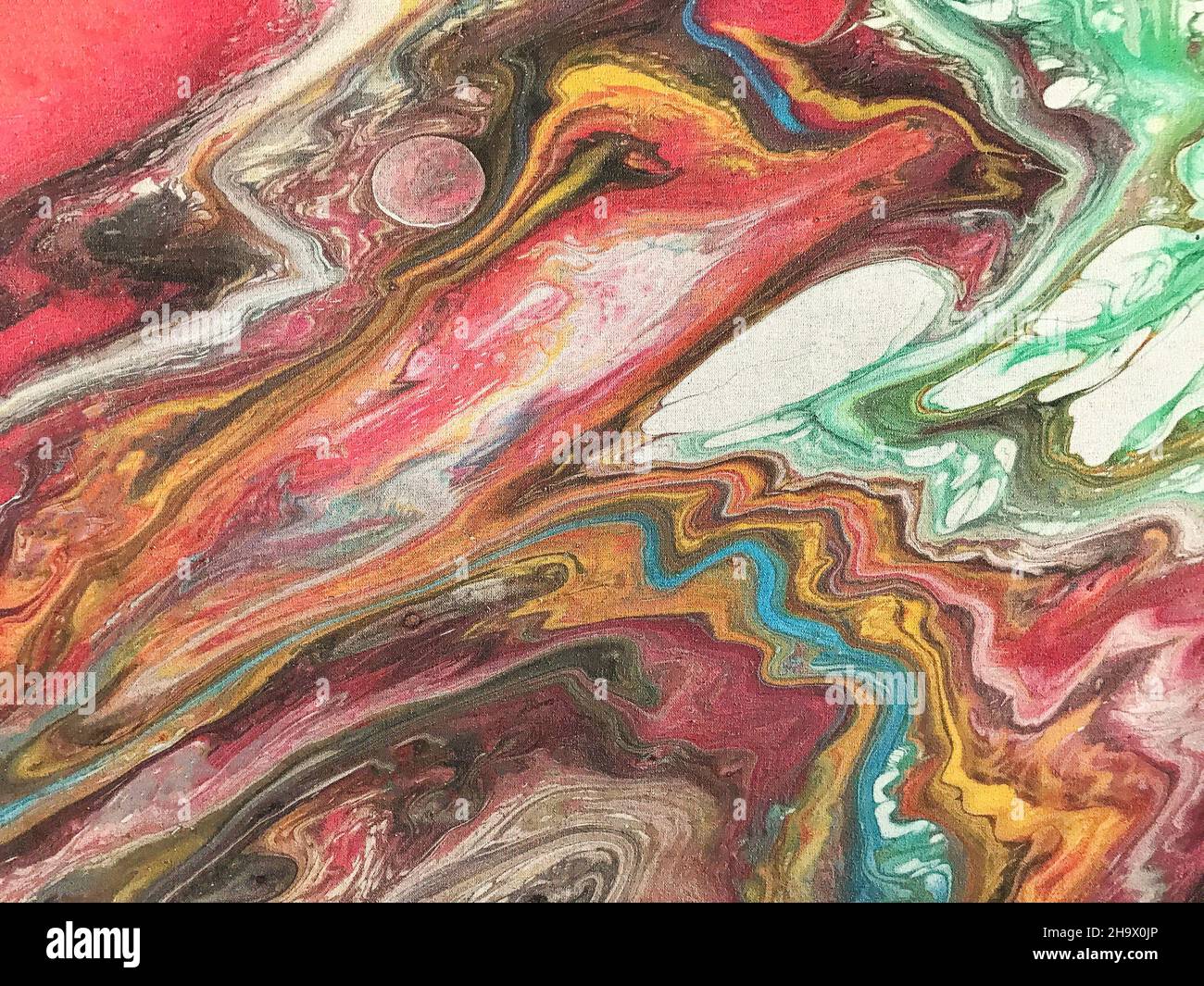 Abstract fluid art background red and green colors. Acrylic painting ...