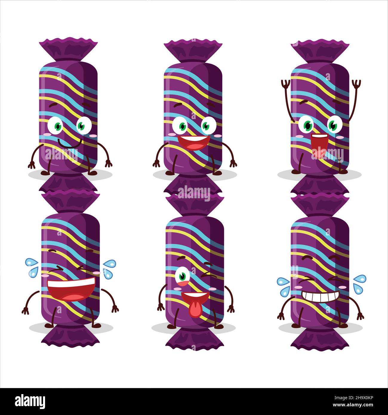 Cartoon character of purple long candy package with smile expression ...