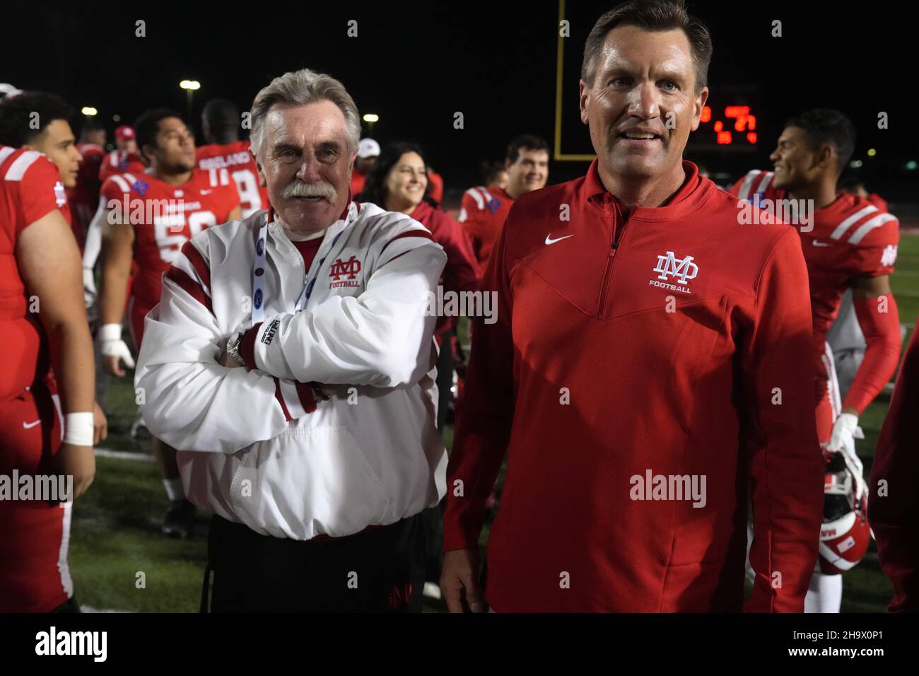 Mater Dei Monarchs coach Bruce Rollinson (left) and athletic director ...