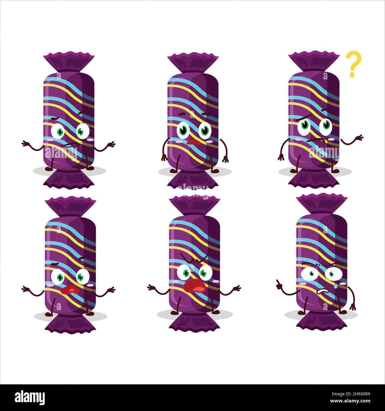 Cartoon character of purple long candy package with what expression ...