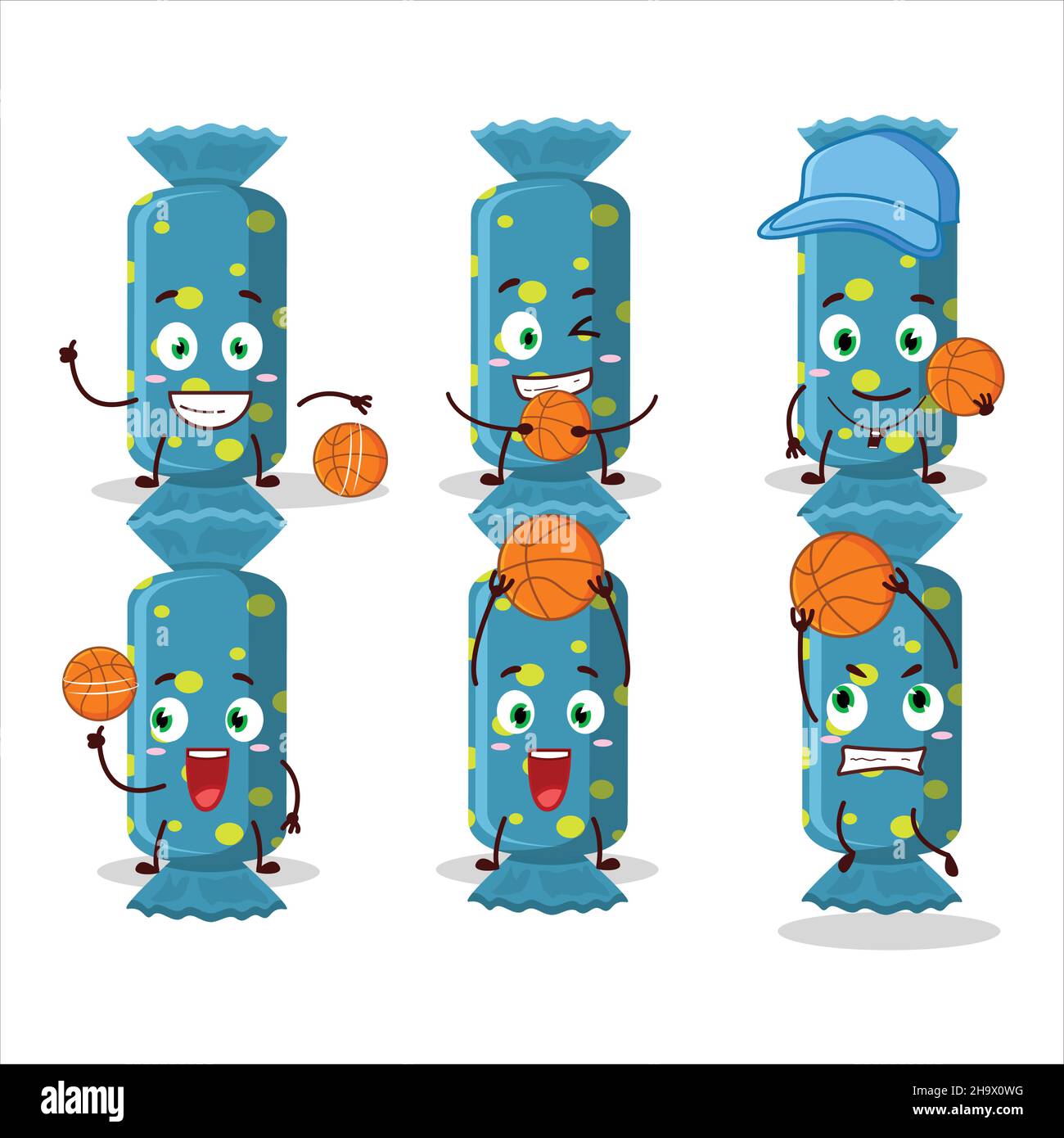 Talented blue long candy package cartoon character as a basketball ...
