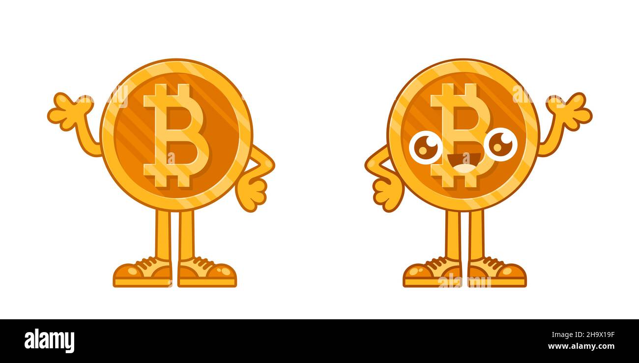 Simple Flat Bitcoin Cartoon Mascot Characters Vector Illustration Stock ...