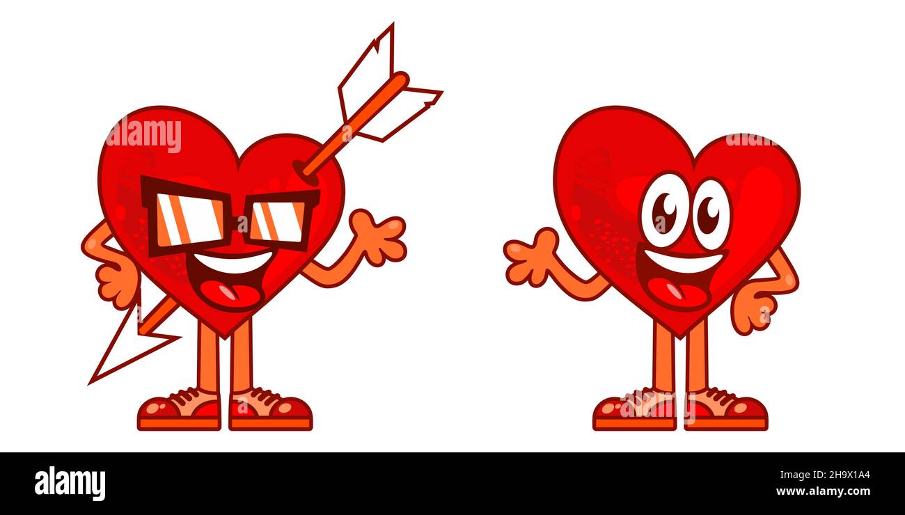 Flat Heart Cartoon Mascot Characters Vector Illustration Stock Vector ...