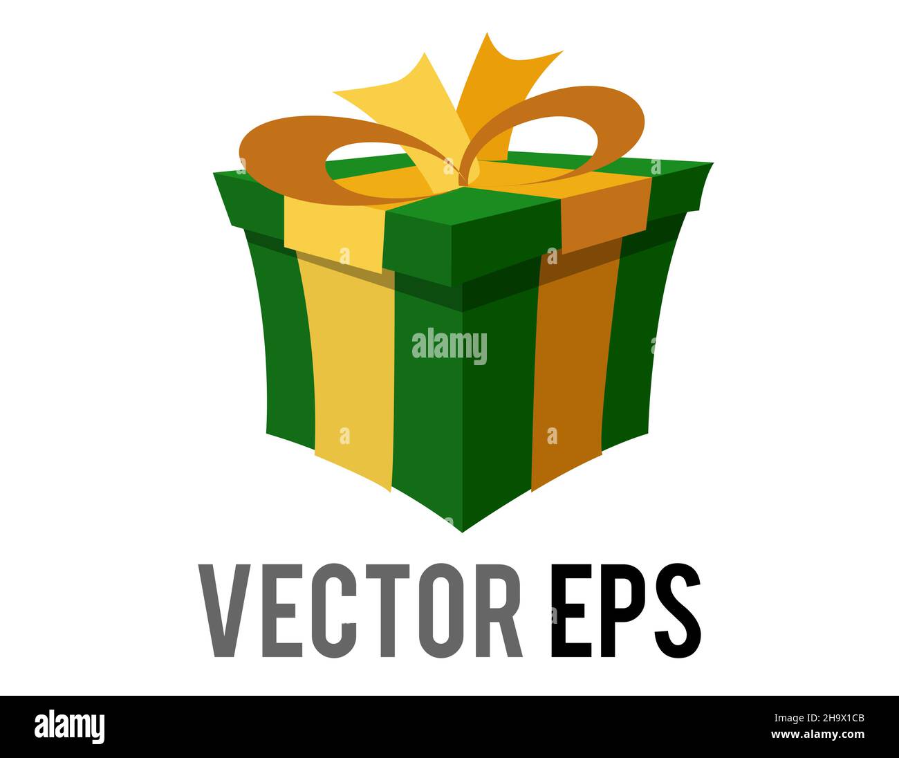 The isolated vector green holiday gift box icon with yellow bow and ...