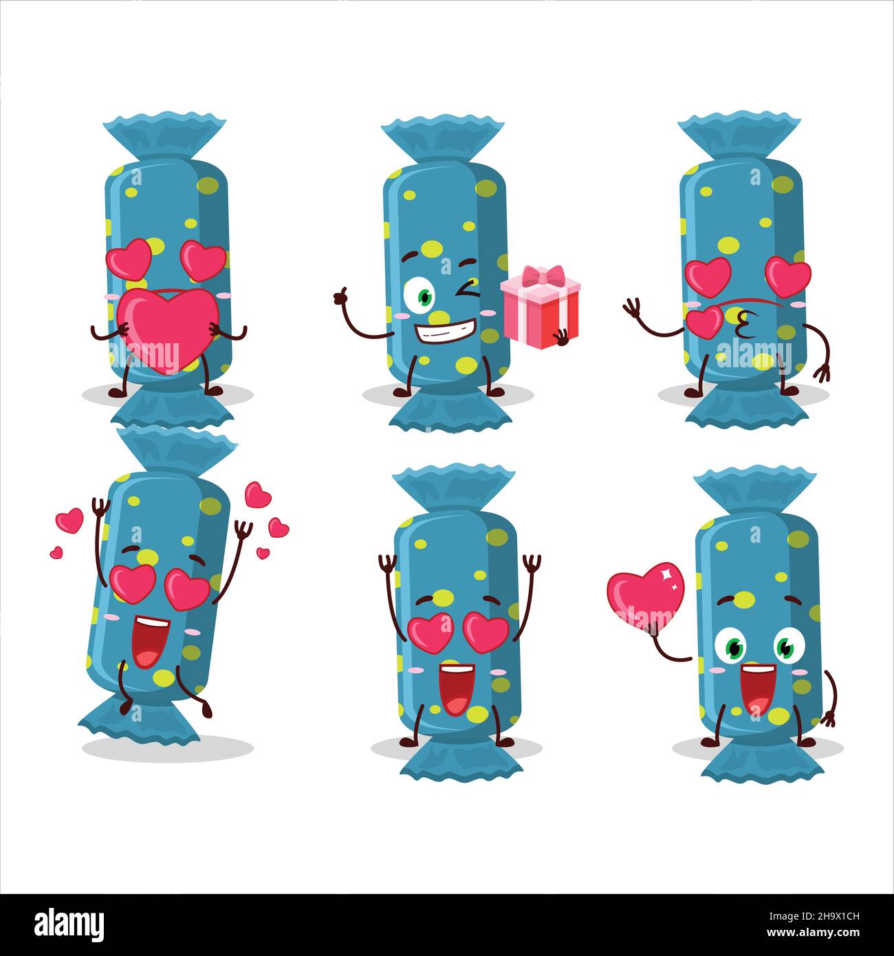 Blue long candy package cartoon character with love cute emoticon ...