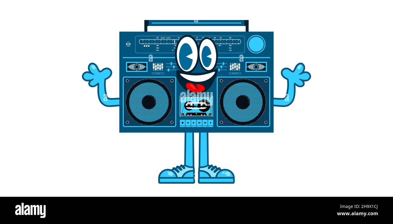 Flat Funny Boombox Cartoon Mascot Characters Vector Illustration Stock ...