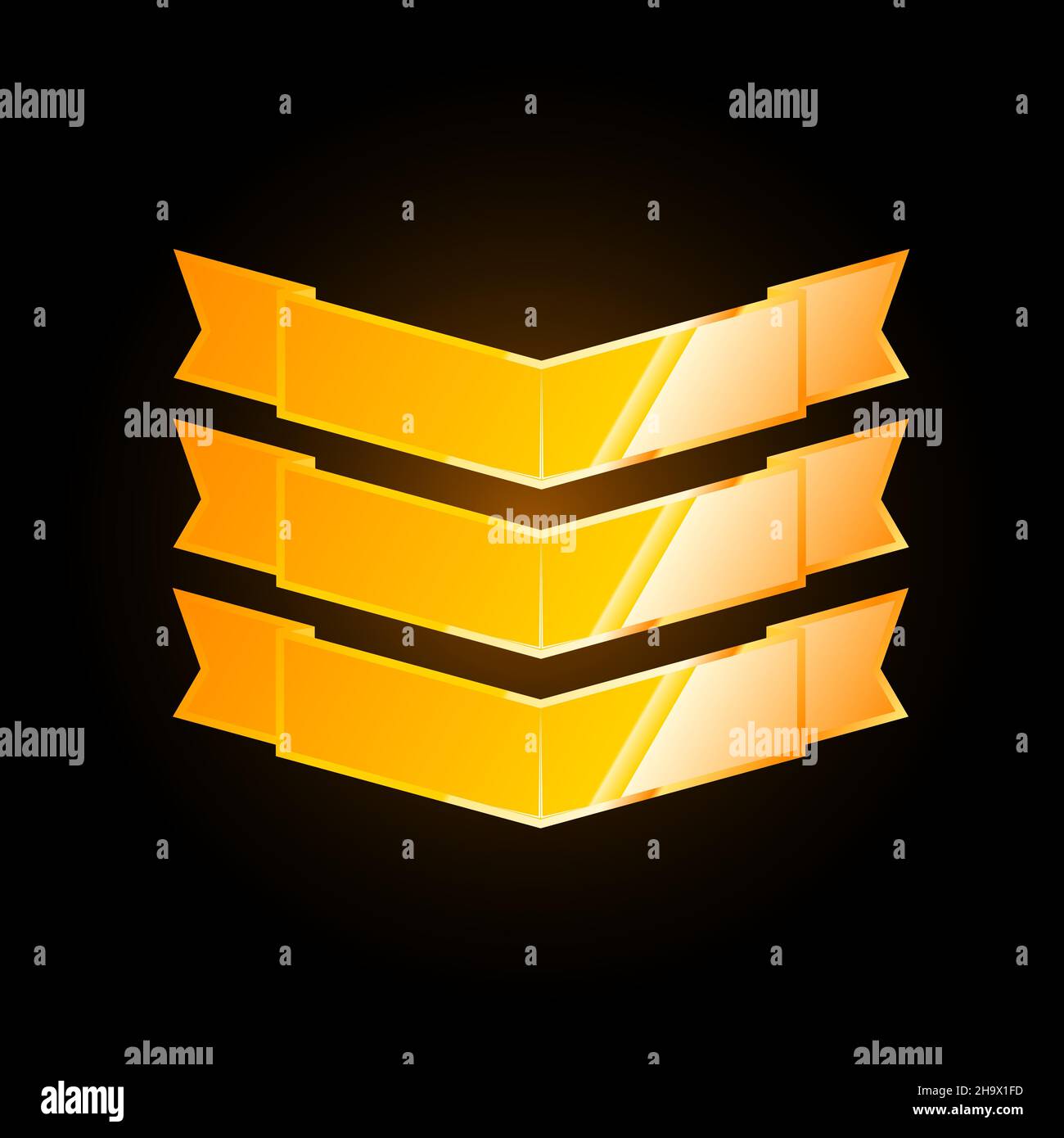 Gold shiny military rank strips, army emblem. isolated on black ...