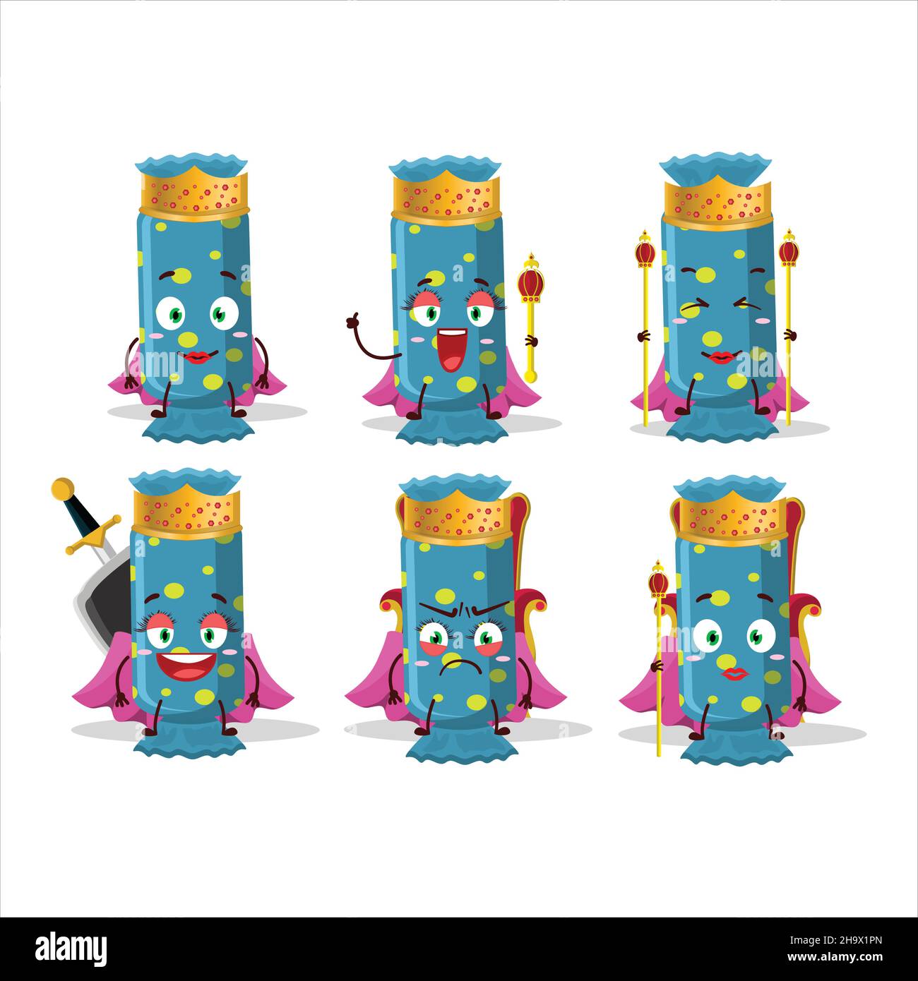 Queen and her magic clothes cartoon of blue long candy package wearing ...