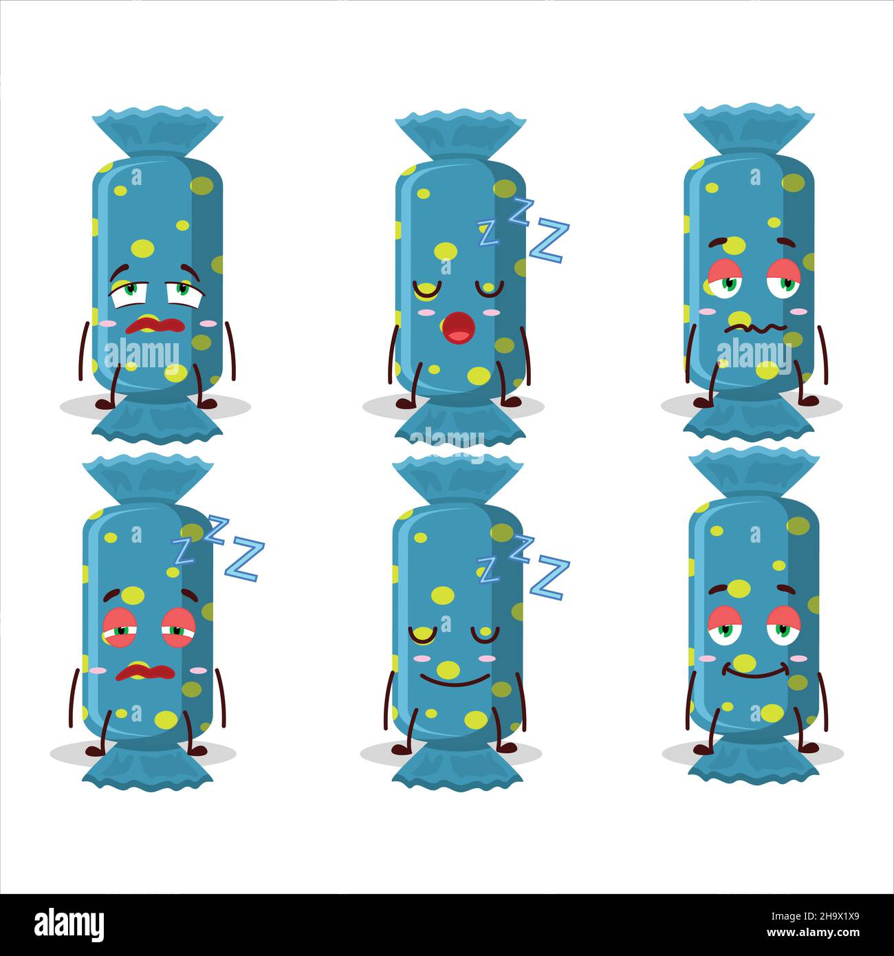 Cartoon character of blue long candy package with sleepy expression ...