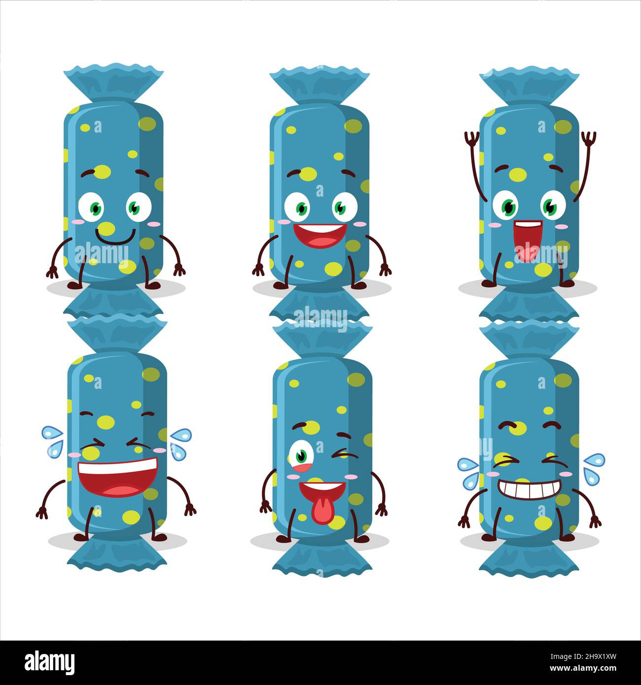 Cartoon character of blue long candy package with smile expression ...
