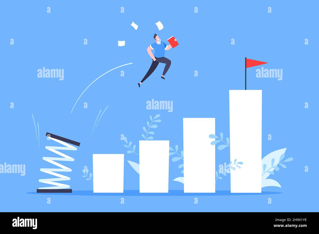 Springboard businessman high jump flat style design vector illustration ...