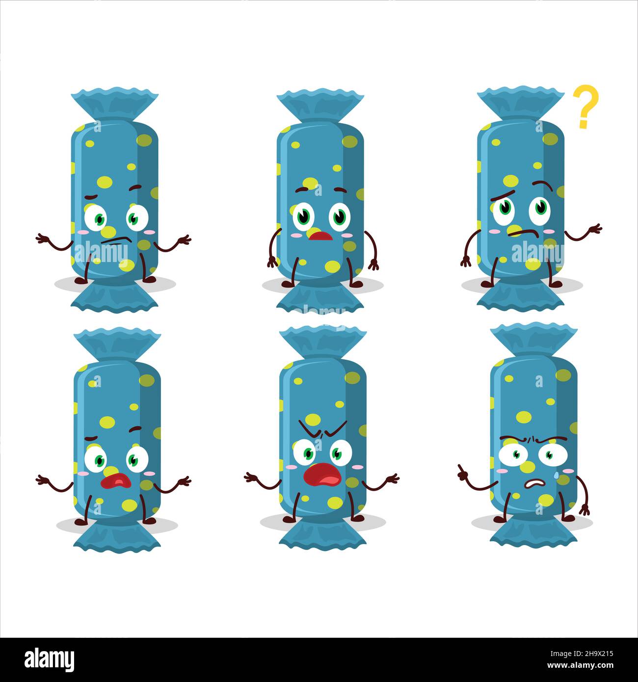 Cartoon character of blue long candy package with what expression ...