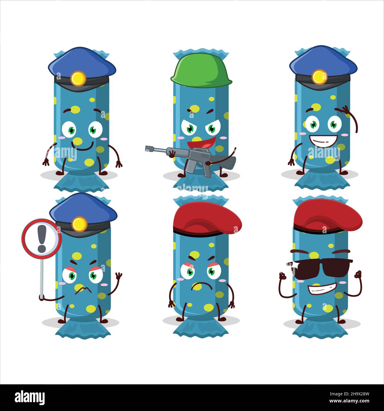 A dedicated Police officer of blue long candy package mascot design ...