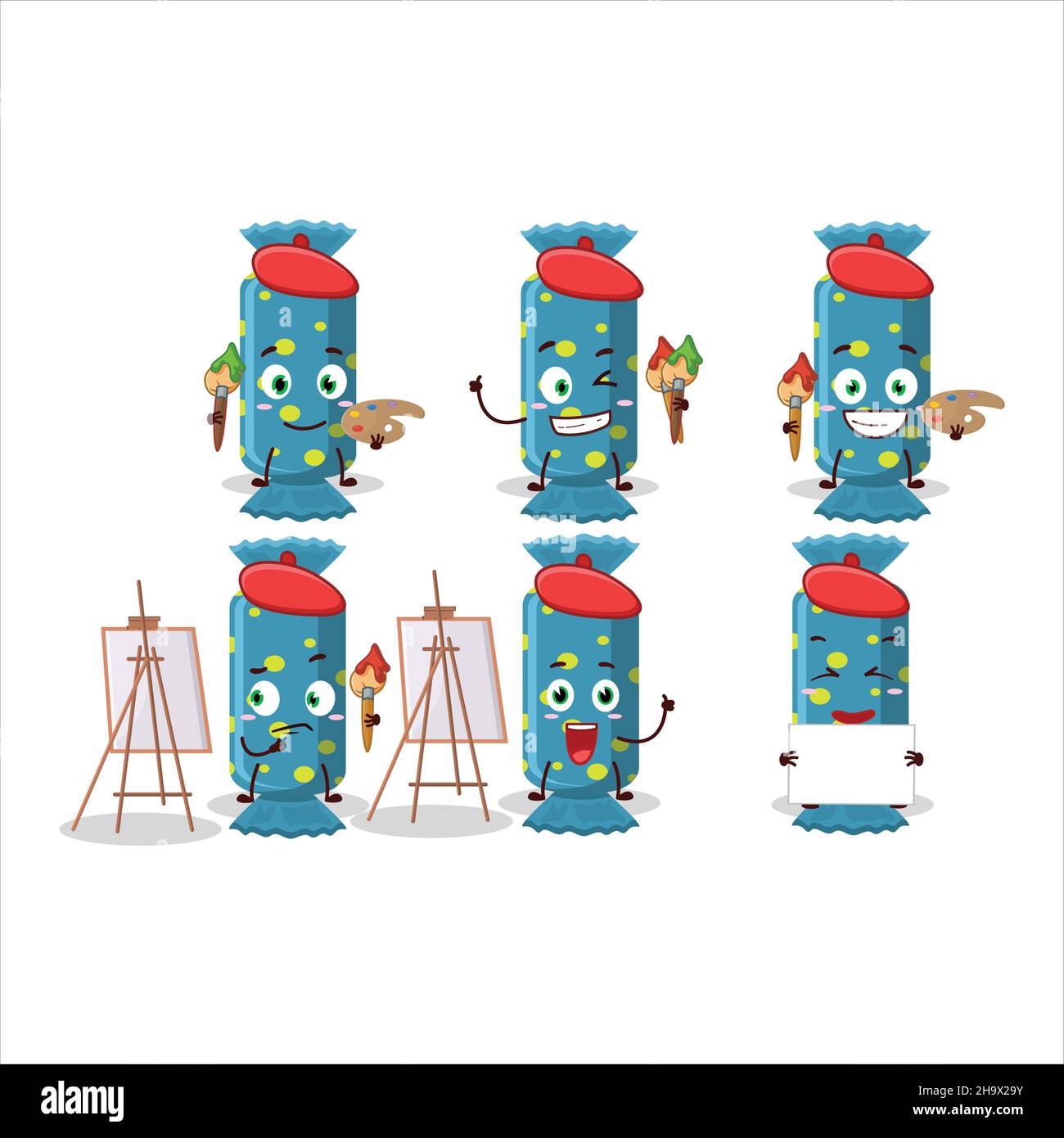 Artistic Artist of blue long candy package cartoon character painting ...