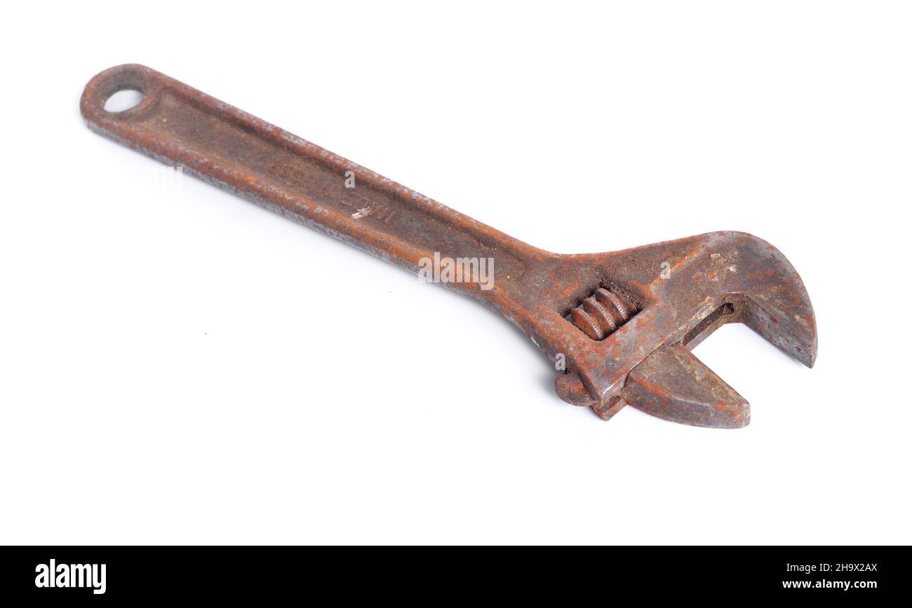 Vintage Wrench or spanner. Isolated on white Stock Photo - Alamy