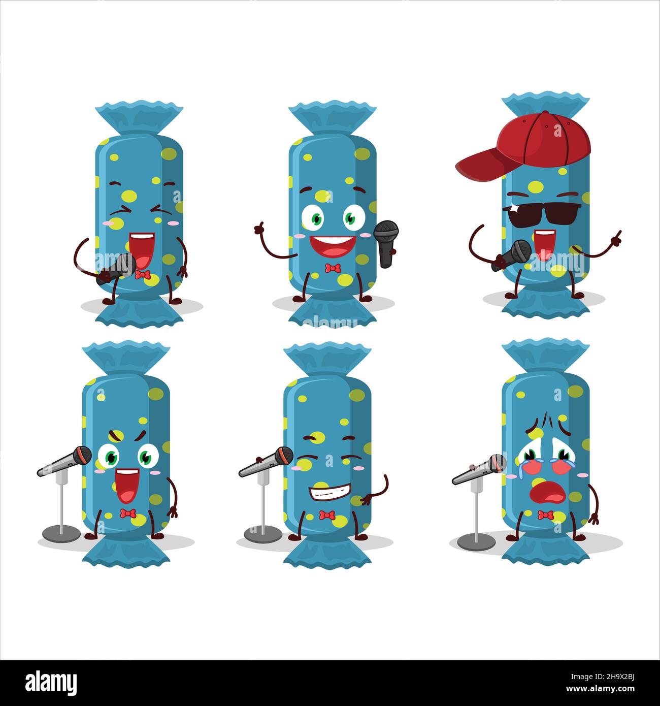 A Cute Cartoon design concept of blue long candy package singing a ...