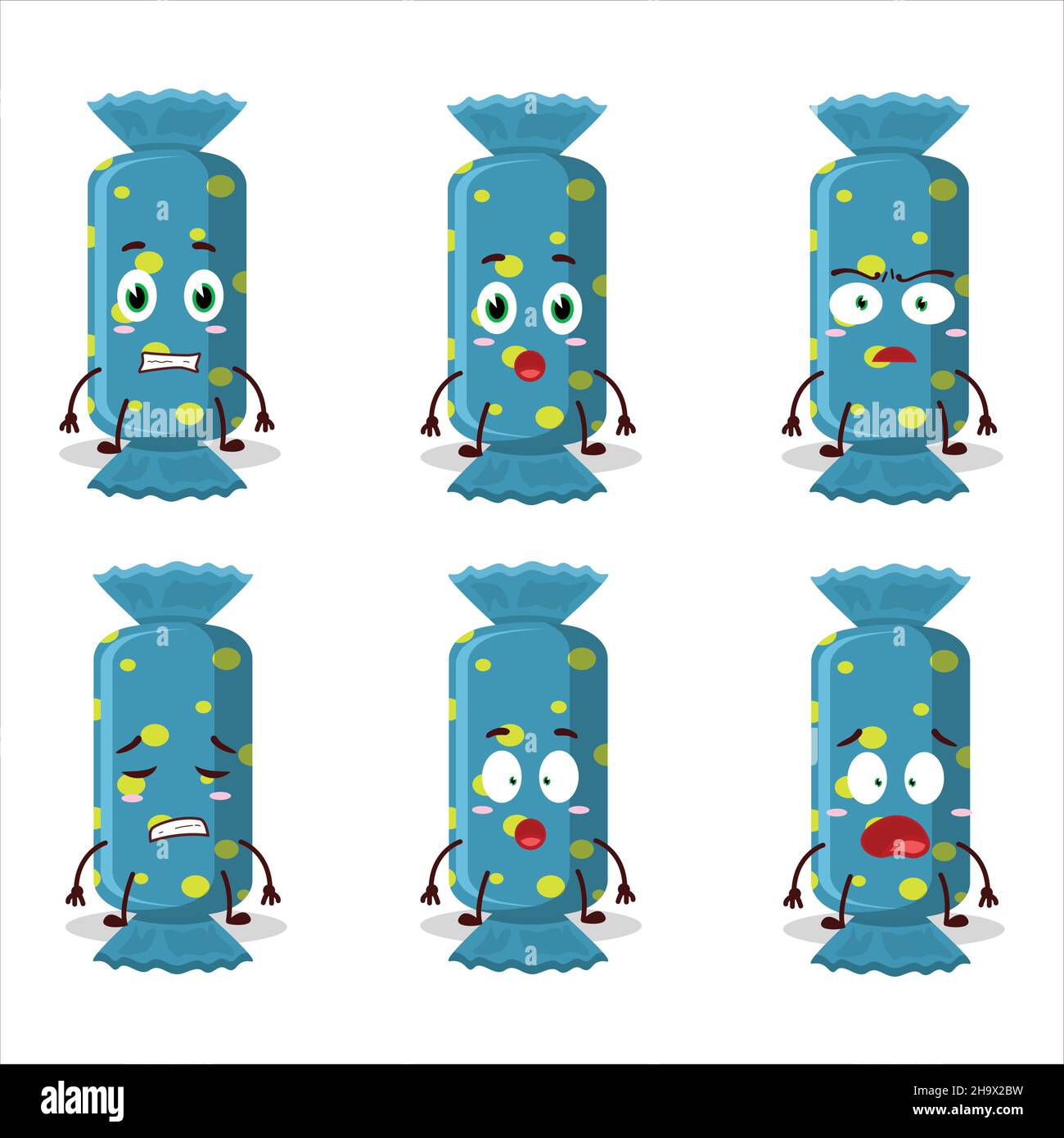 Character cartoon of blue long candy package with scared expression ...