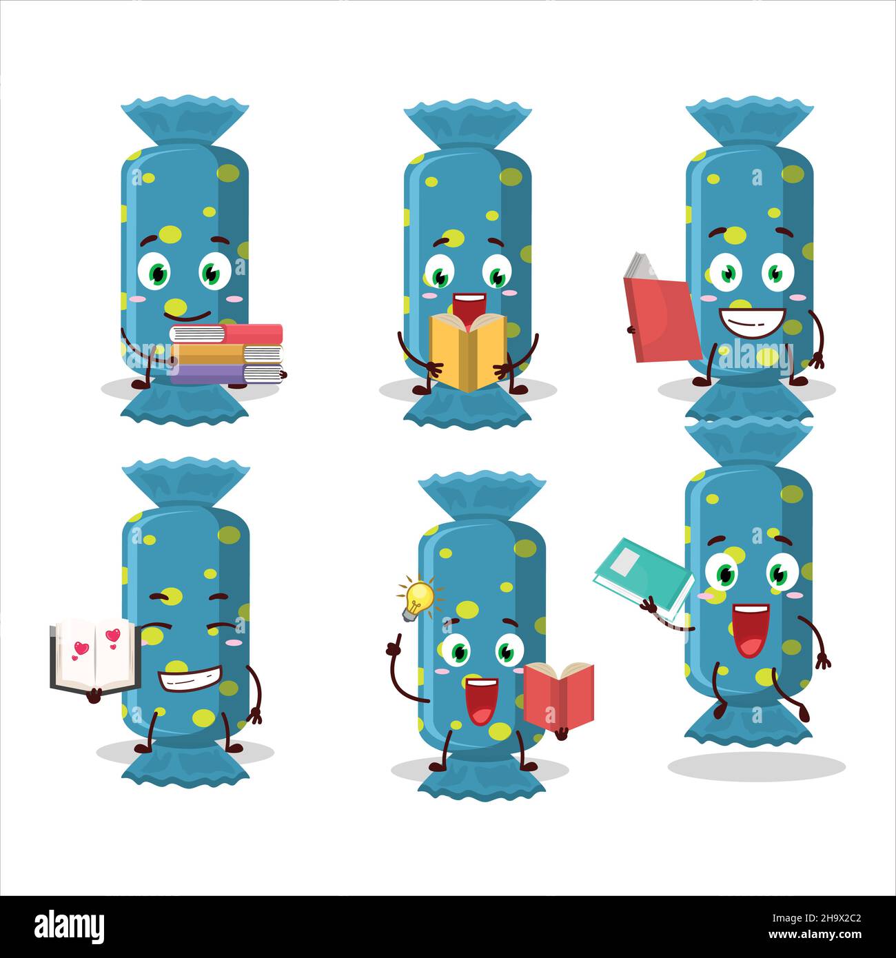 A picture of blue long candy package cartoon character concept reading ...