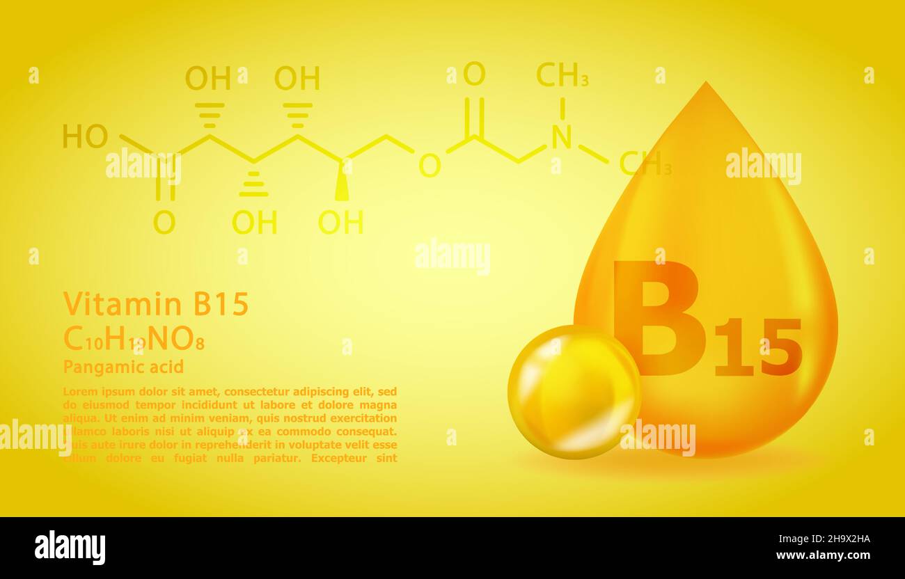 Realistic B15 Pangamic acid Vitamin drop with structural chemical ...
