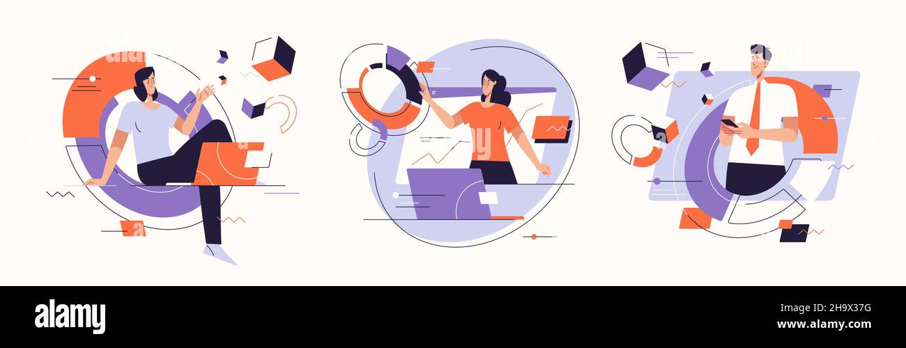 Vector illustrations on the subject of data gathering, business ...