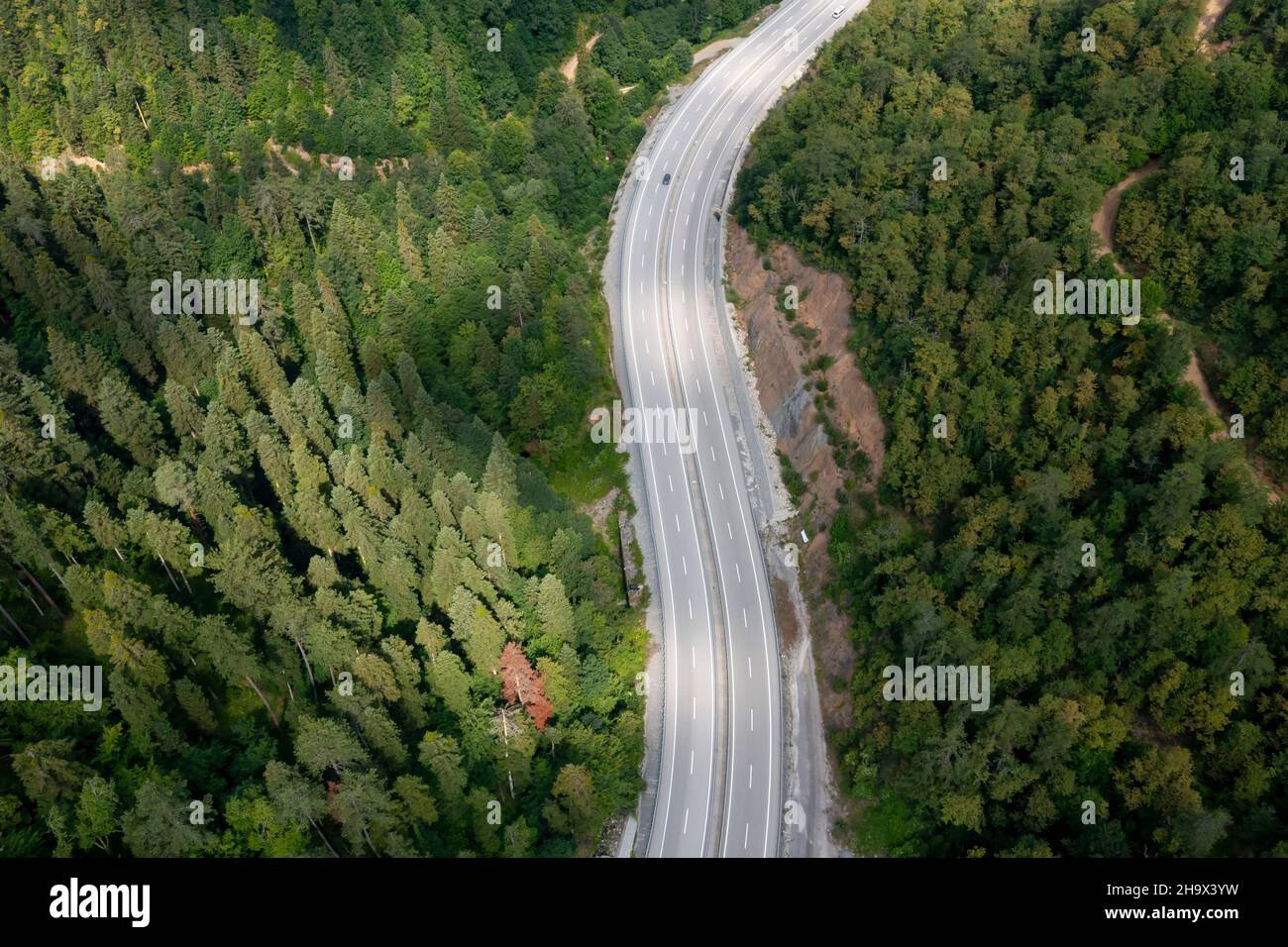 a road and vehicles in the black sea forests, Mengen, Turkey Stock ...