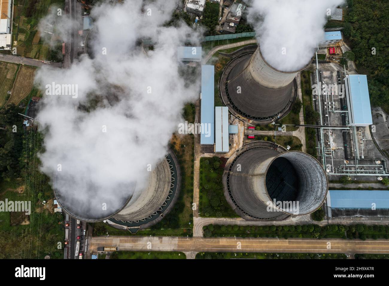 Aerial photography of an alumina plant built on a karst landscape Stock ...