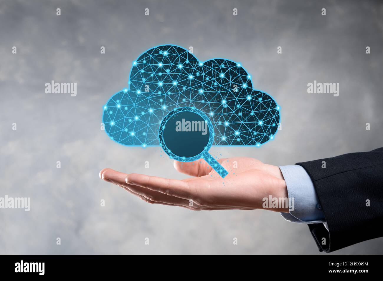 Cloud technology. Polygonal wireframe cloud storage sign with search ...