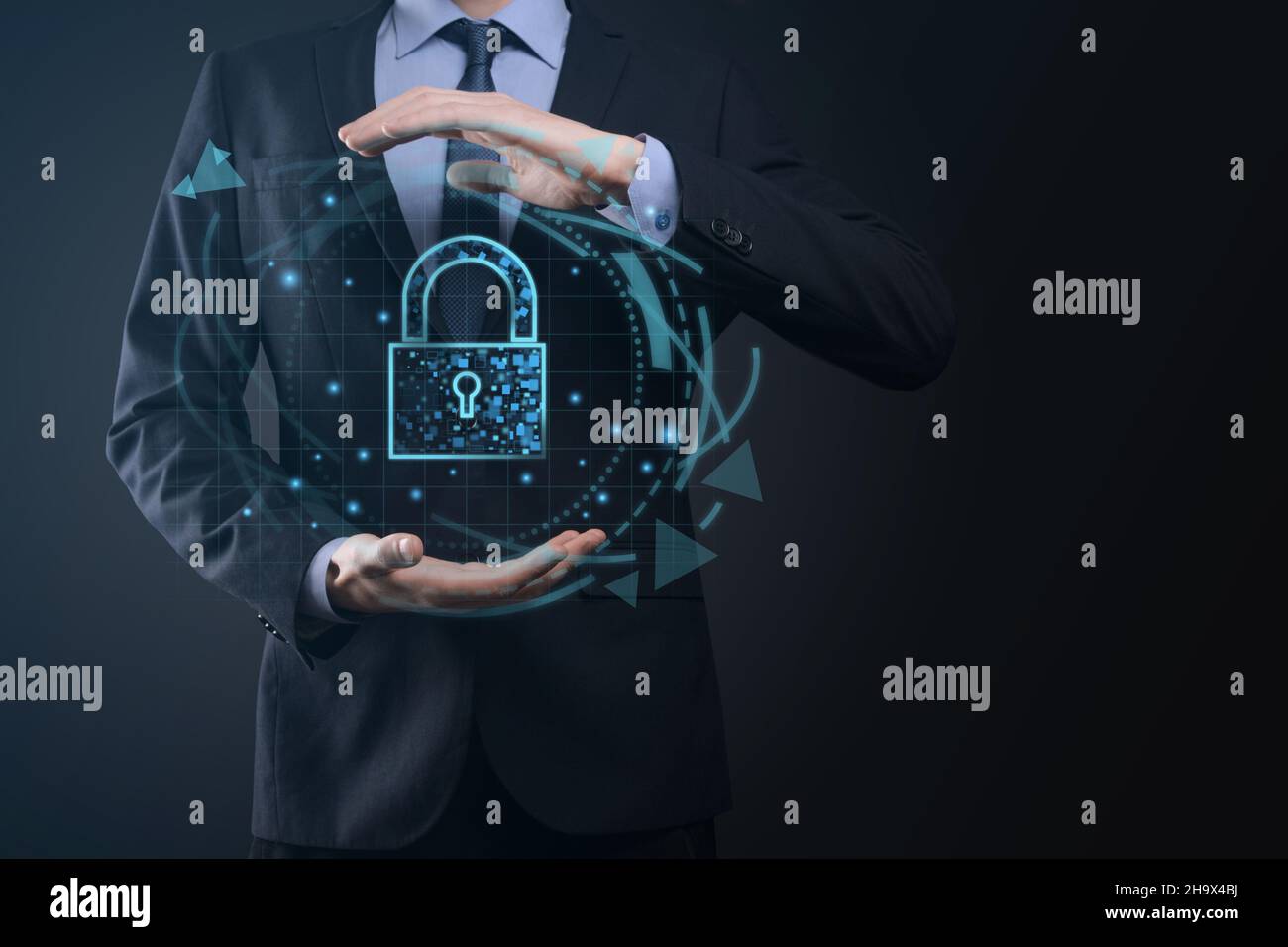 Cyber security network. Padlock icon and internet technology networking ...