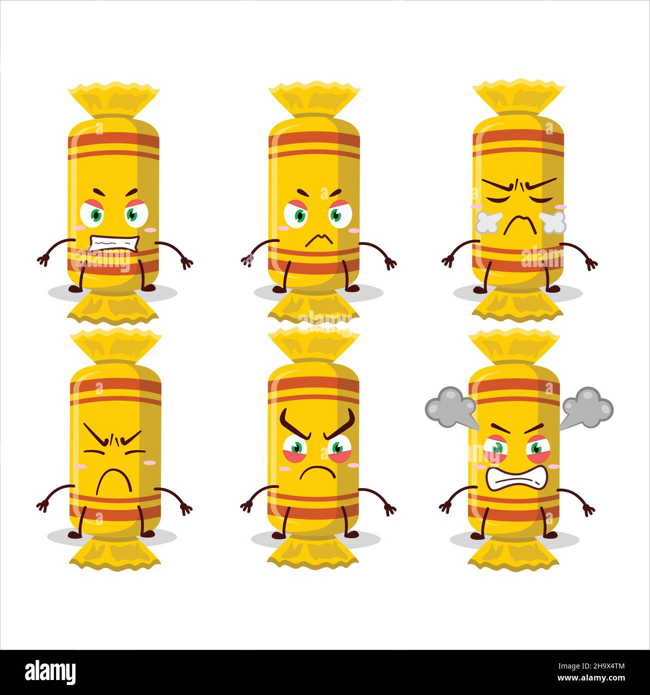 Yellow long candy package cartoon character with various angry ...