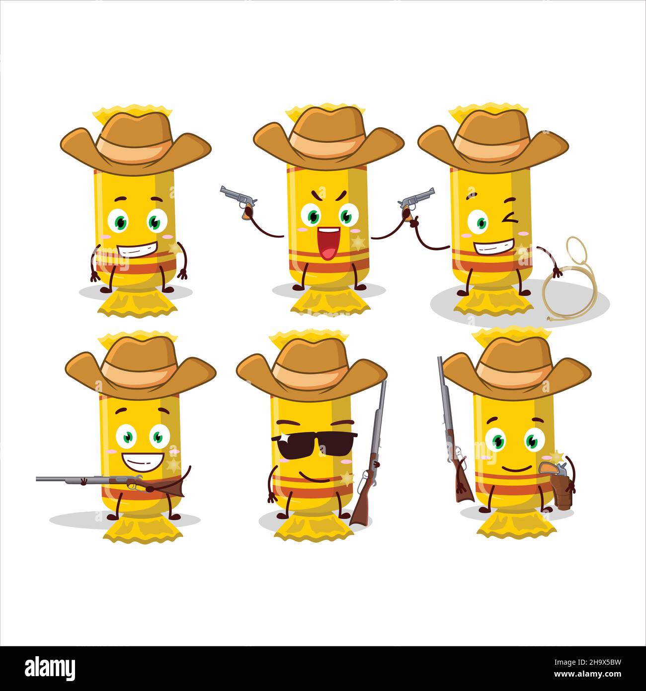 Cool cowboy yellow long candy package cartoon character with a cute hat ...