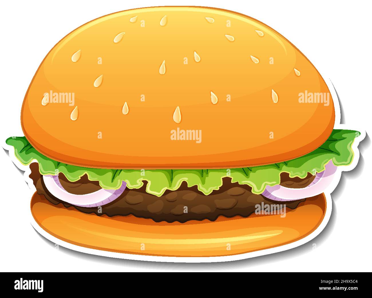 Hamburger with meat and vegetable in cartoon style illustration Stock ...