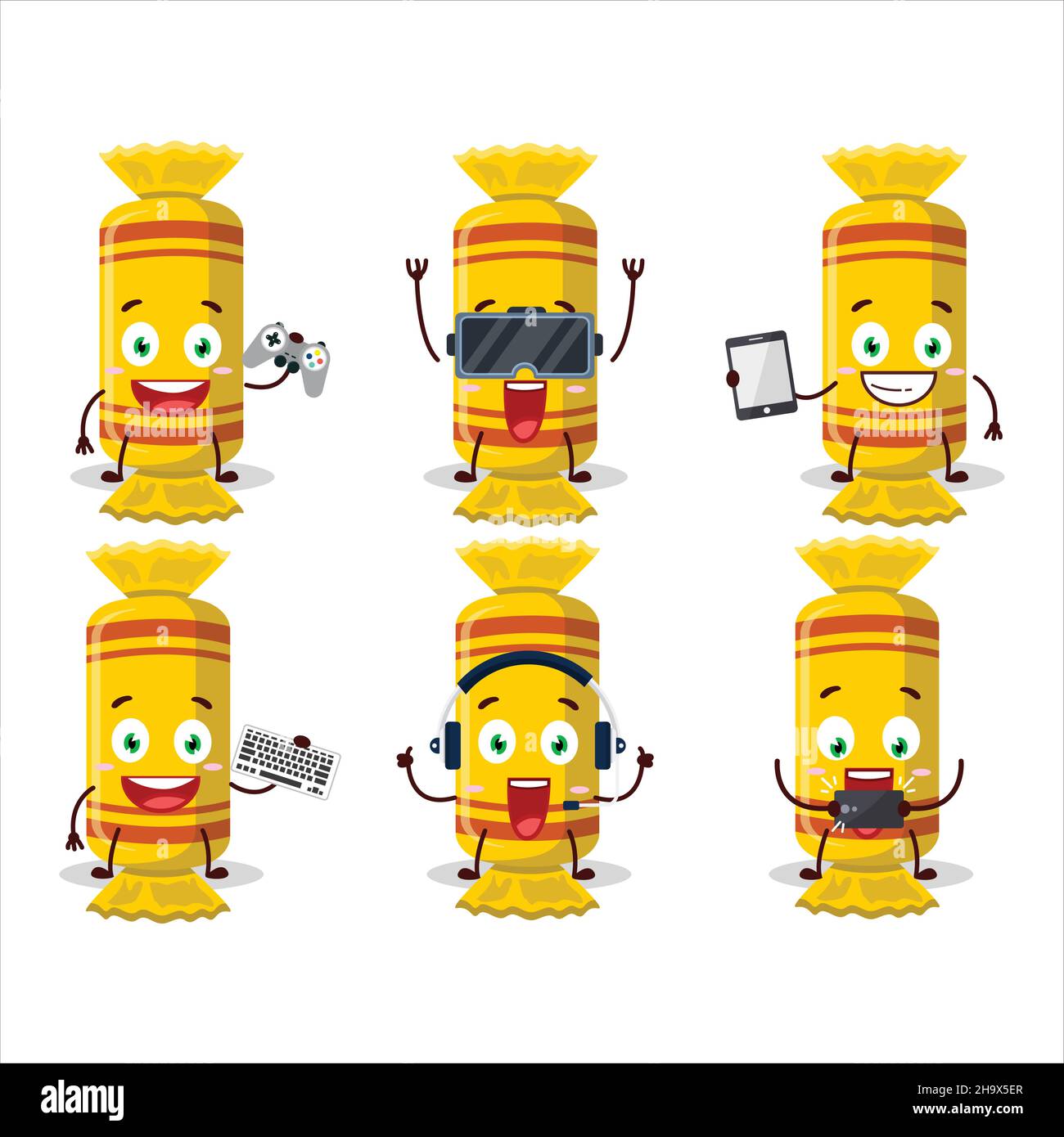 Yellow long candy package cartoon character are playing games with ...