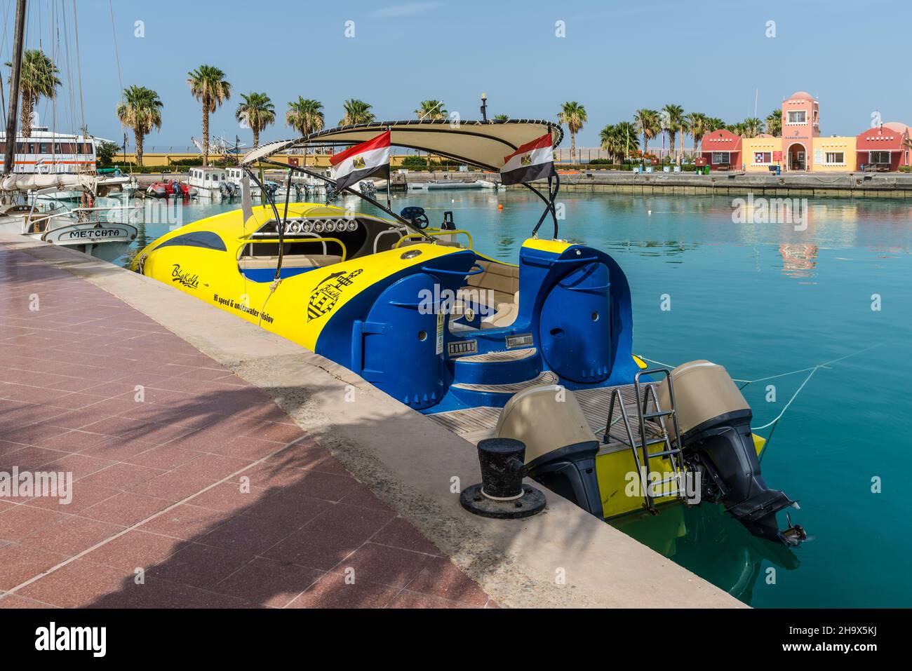Hurghada, Egypt - May 31, 2021: The semi submarine glass speed boat at ...