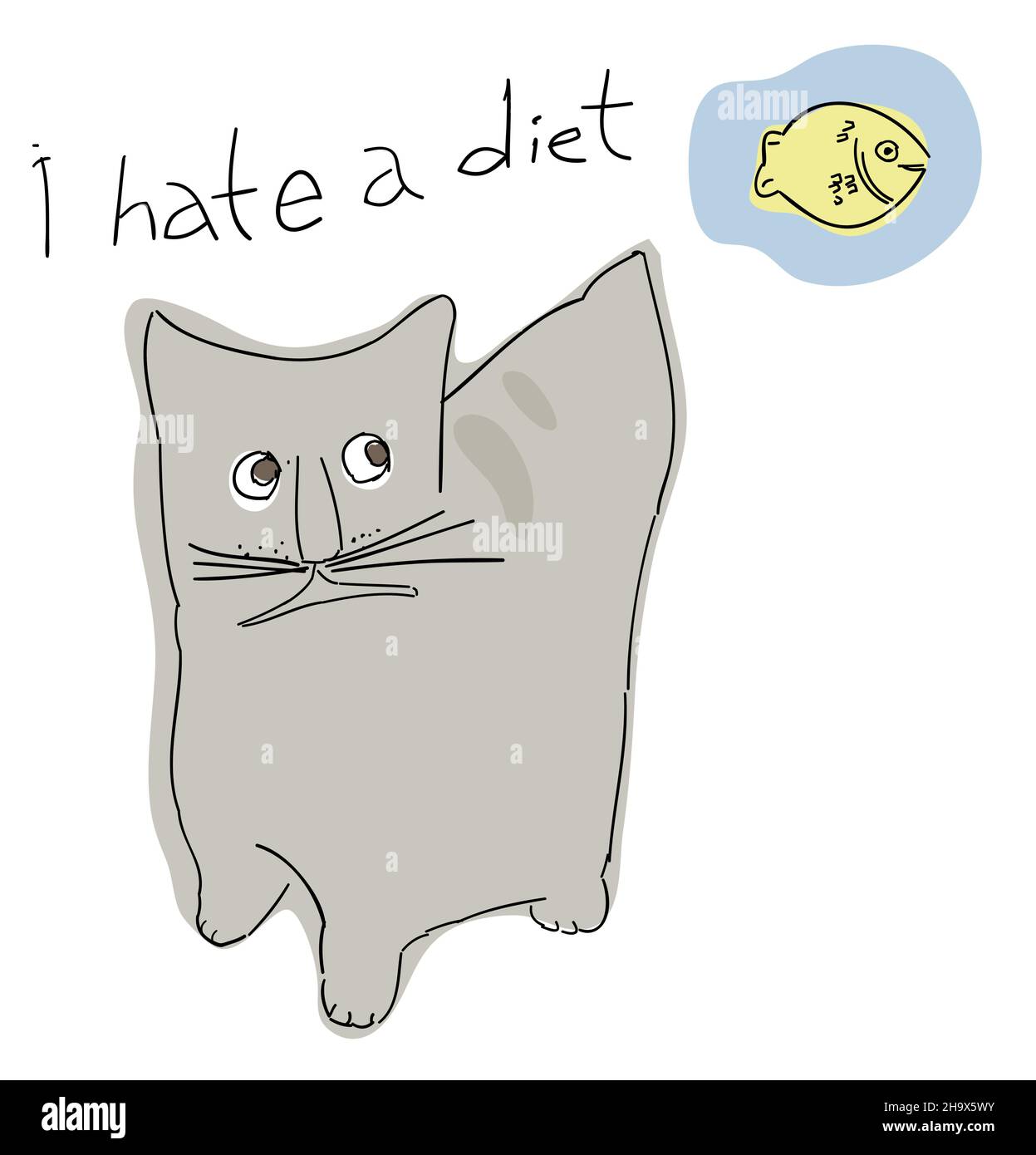 Illustration of a hungry cat in a humorous style Stock Vector Image ...