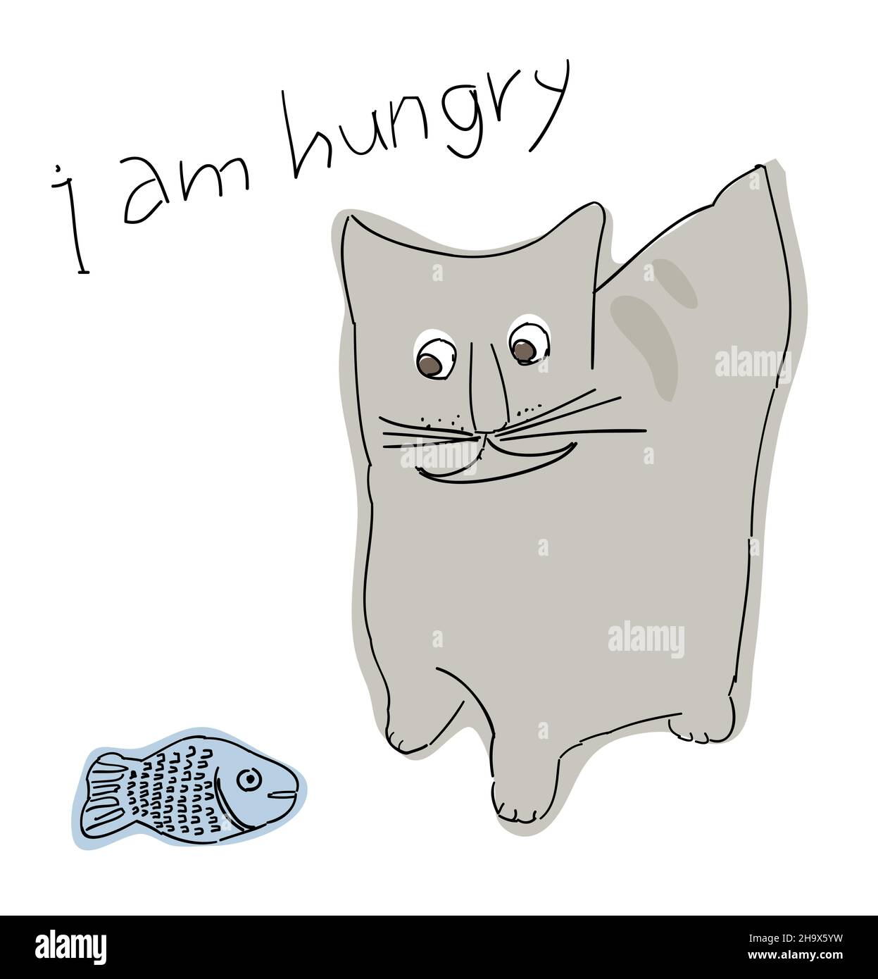 Illustration of a hungry cat in a humorous style Stock Vector Image ...