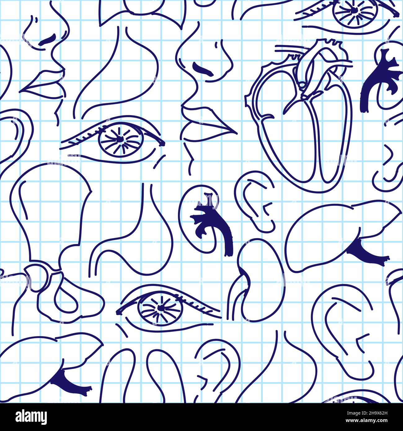 Seamless background with sketches of human organs. Vector illustration ...