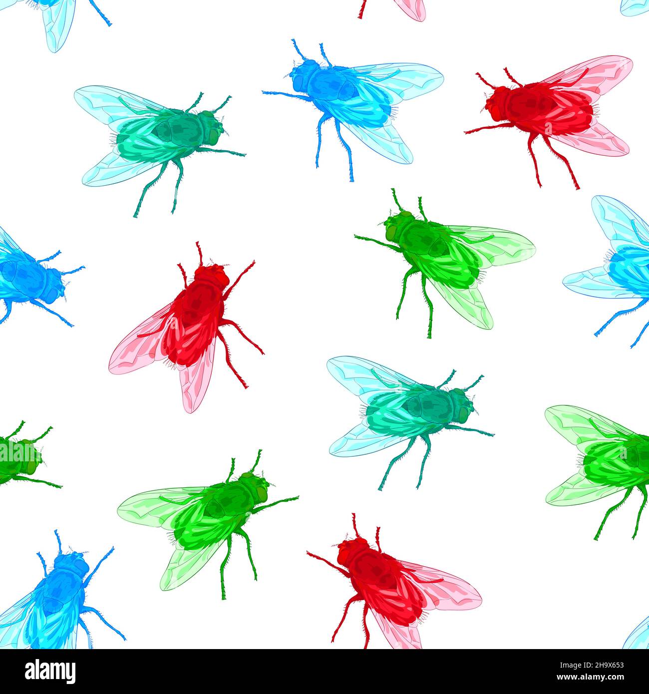 Seamless background with flies unreal colors. Vector illustration Stock ...