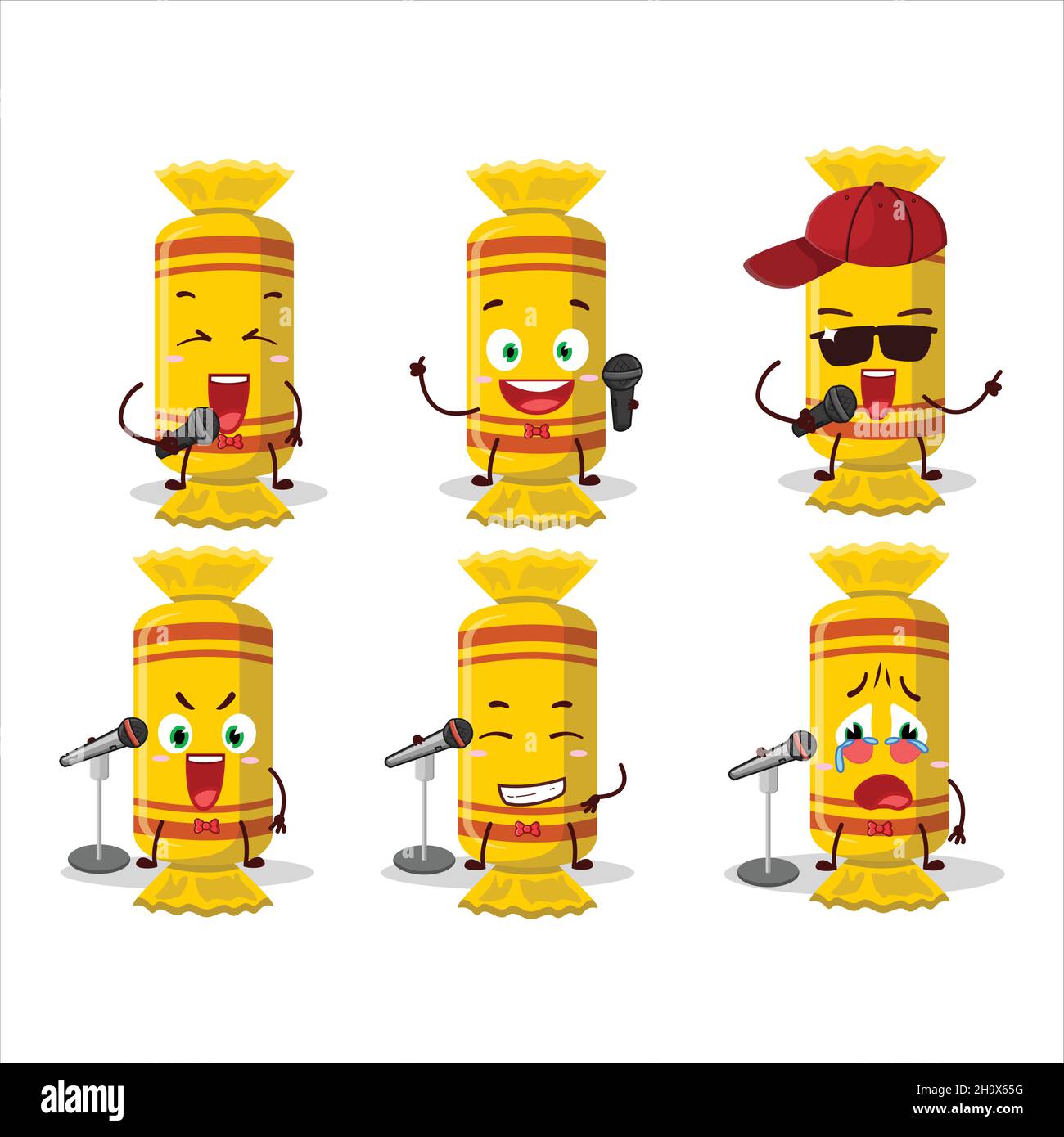 A Cute Cartoon design concept of yellow long candy package singing a ...