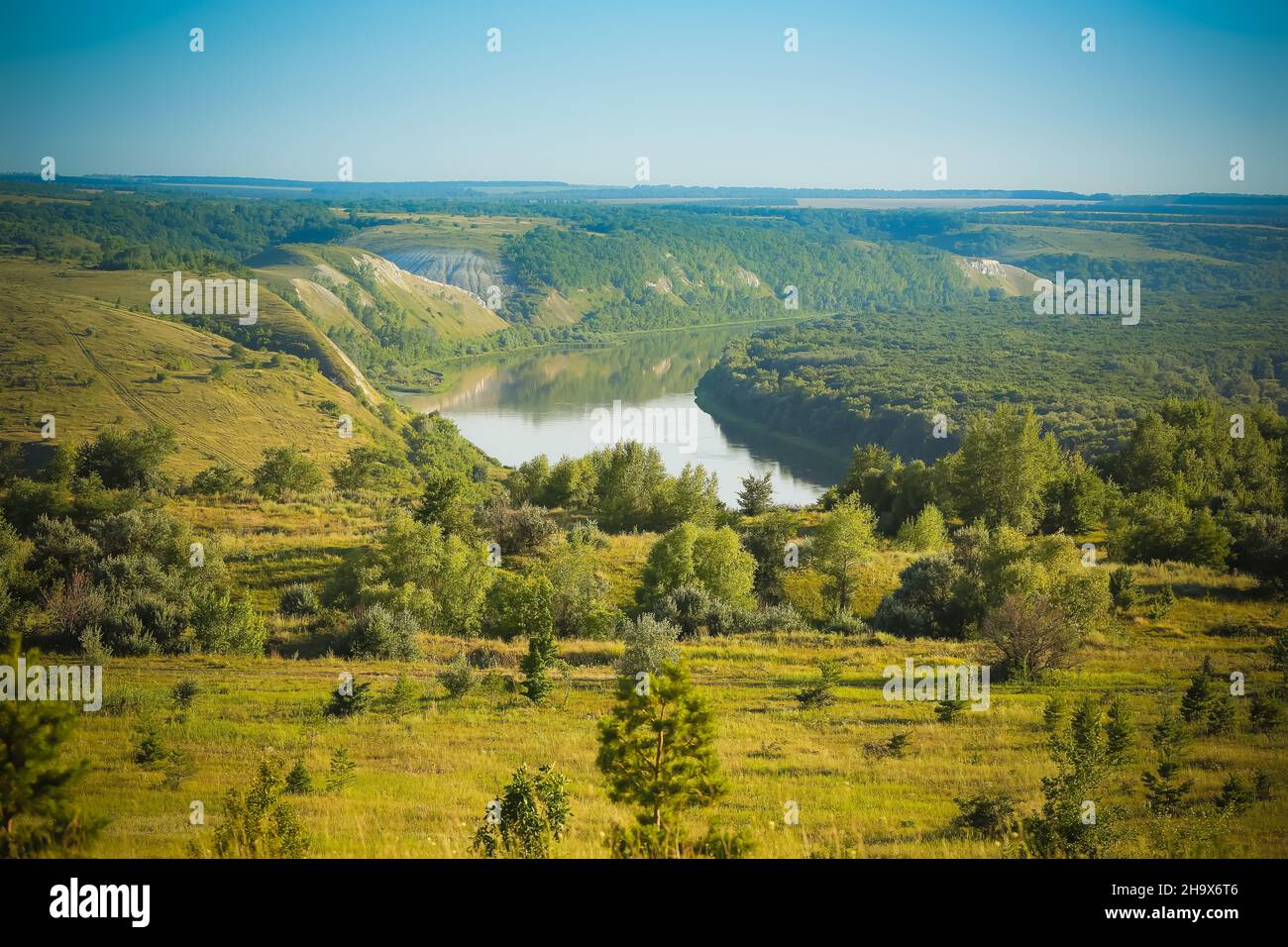 summer steppe landscape with river Stock Photo - Alamy