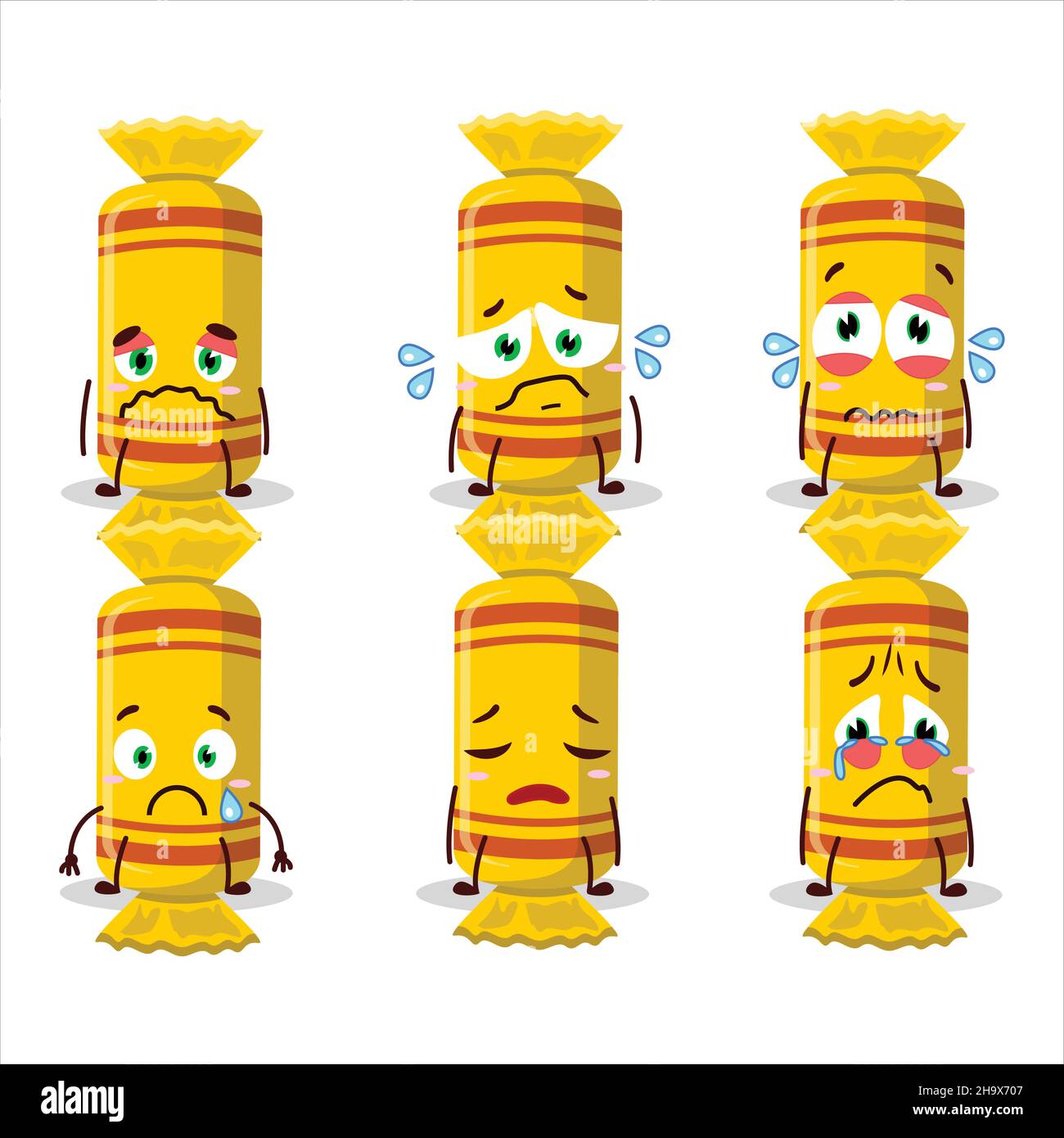 Yellow long candy package cartoon character with sad expression. Vector ...