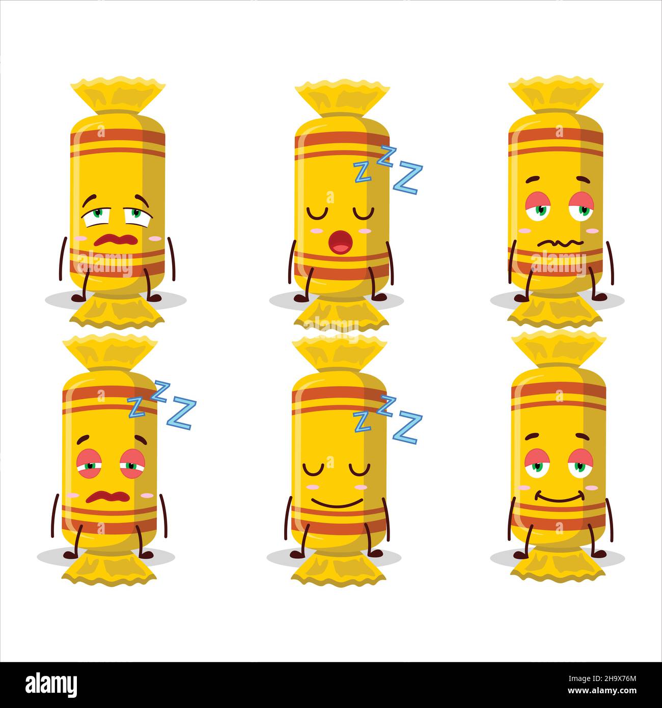 Cartoon character of yellow long candy package with sleepy expression ...