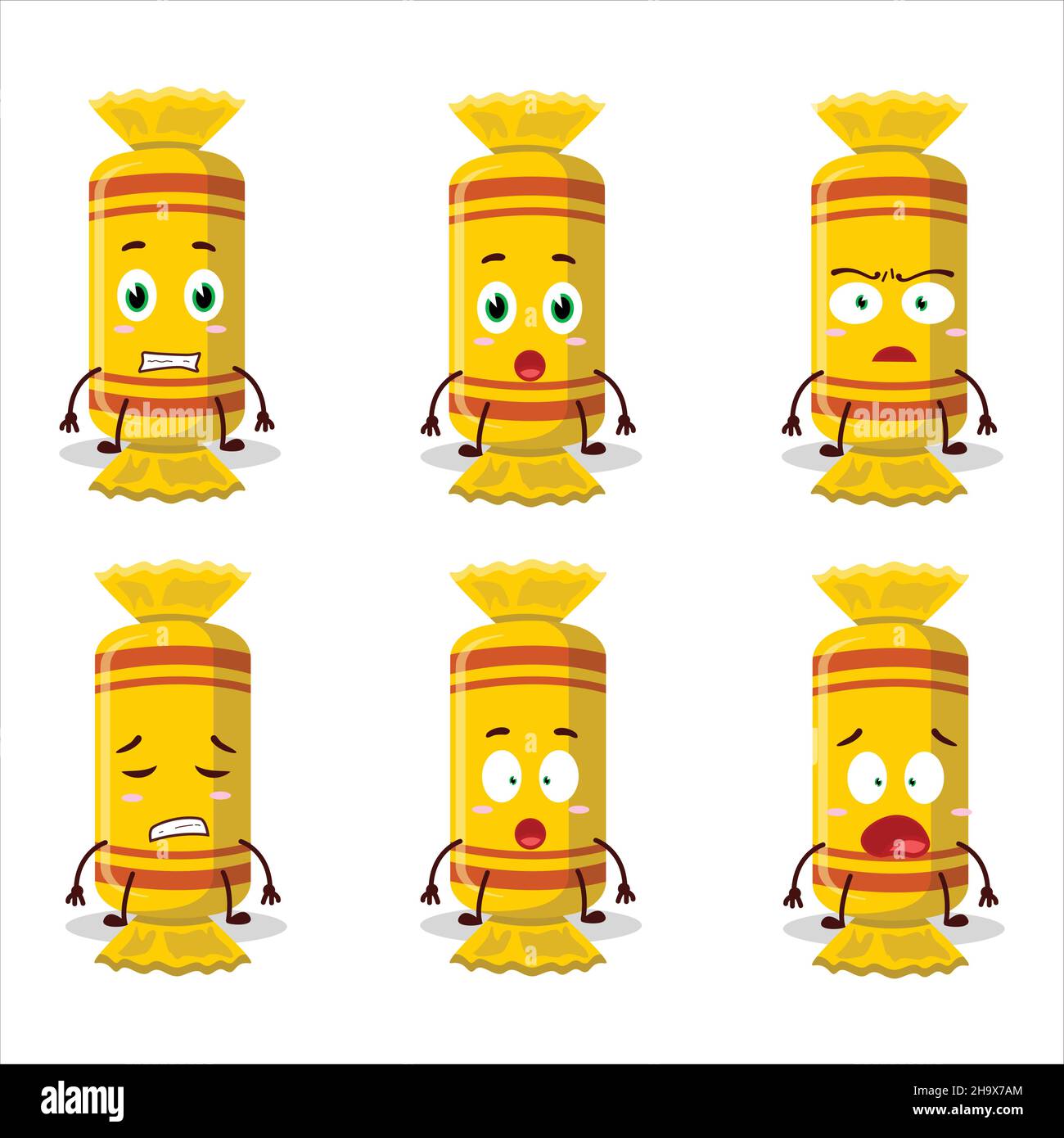 Character cartoon of yellow long candy package with scared expression ...