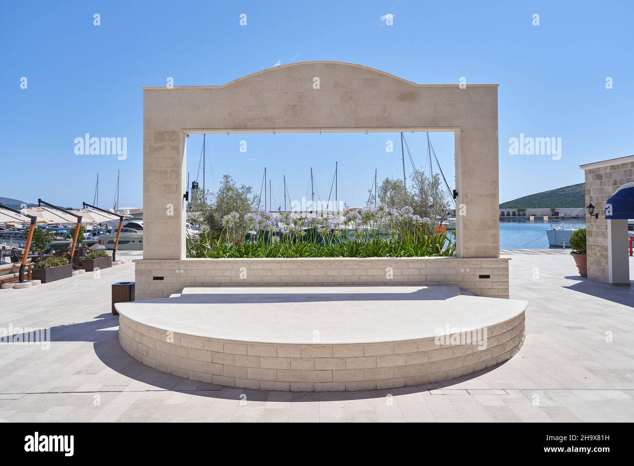 Empty street stage arena in a resort town. City venue for performances ...