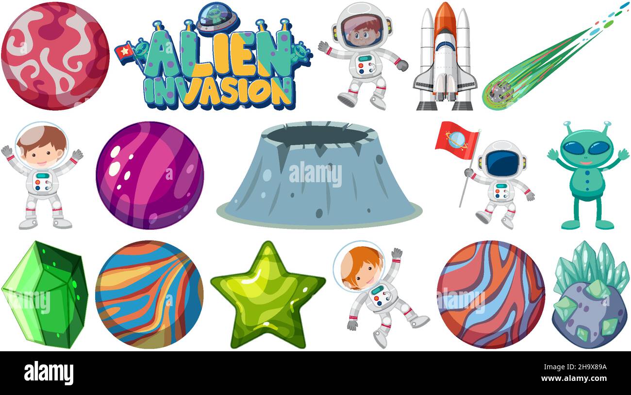 Set of isolated fantasy space objects illustration Stock Vector Image ...
