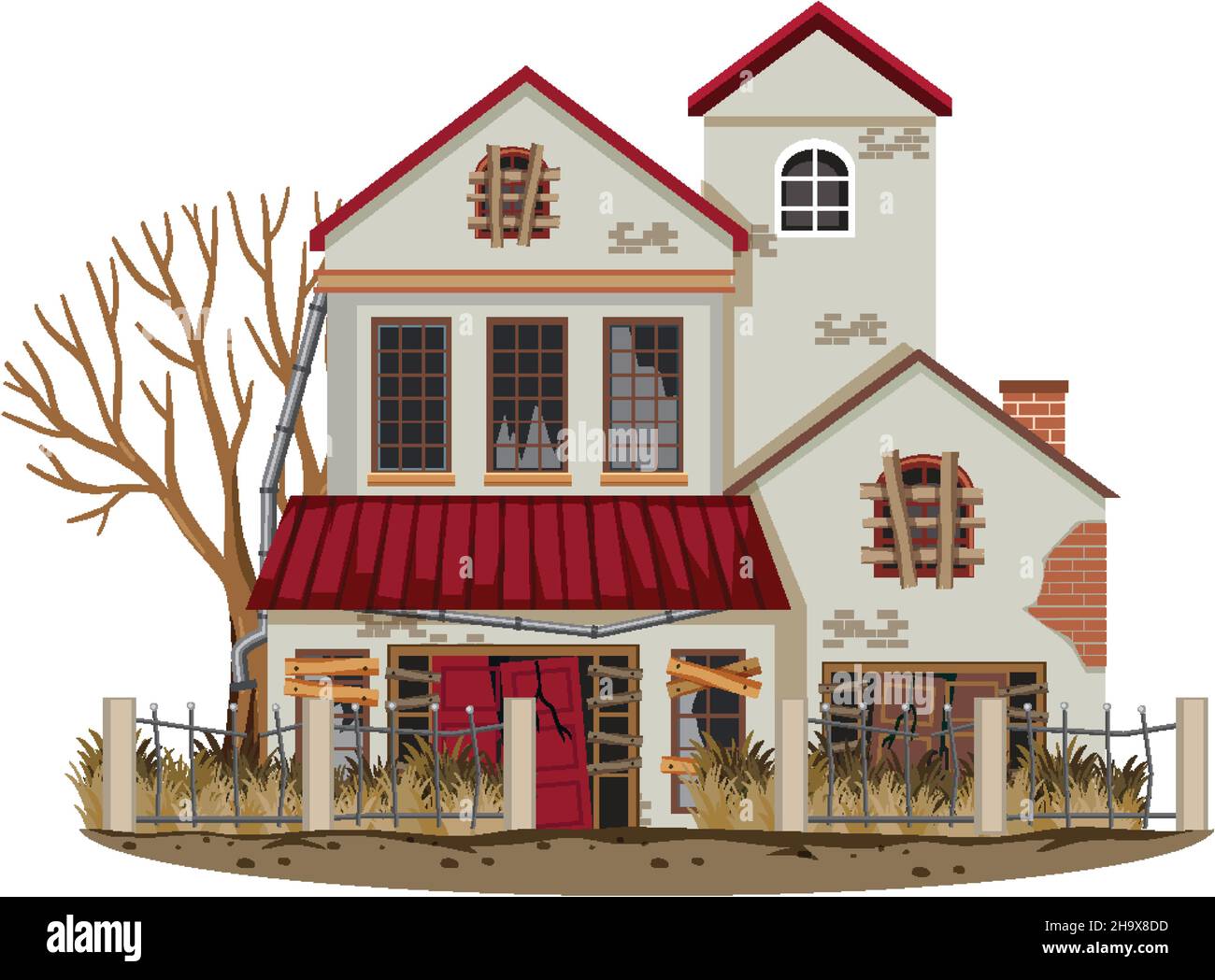 Isolated old broken house in the rural illustration Stock Vector Image ...