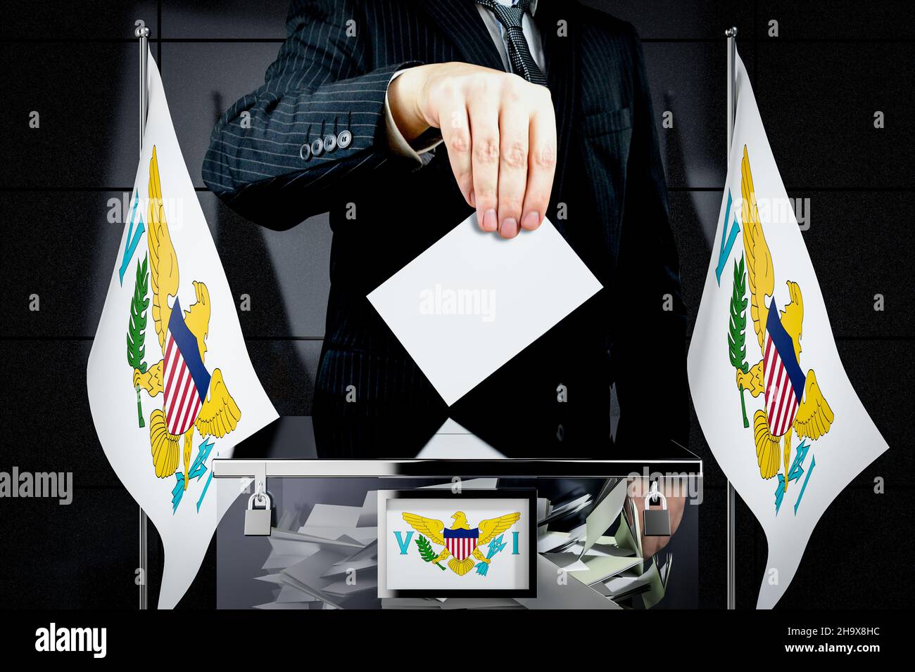 Virgin Islands American flags, hand dropping voting card - election ...