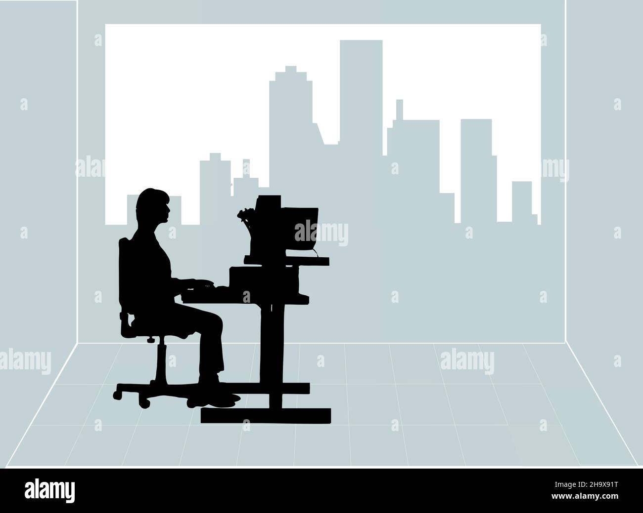 Blue office desk business Stock Vector Images - Alamy