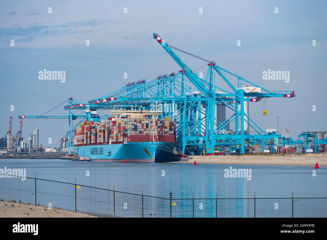ROTTERDAM - JUNE 1, 2019: Container terminal in the Maas area, a ...