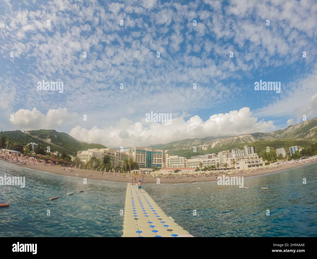 Montenegro seashore, Becici resort, view from the sea Stock Photo - Alamy