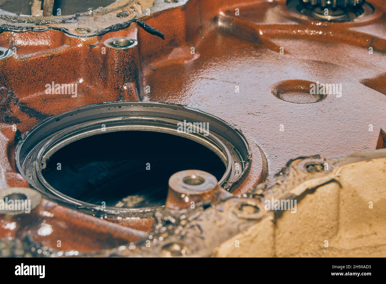 Left Frame Zoom View Crankshaft Seal in Crankshaft Cover and Engine Oil ...